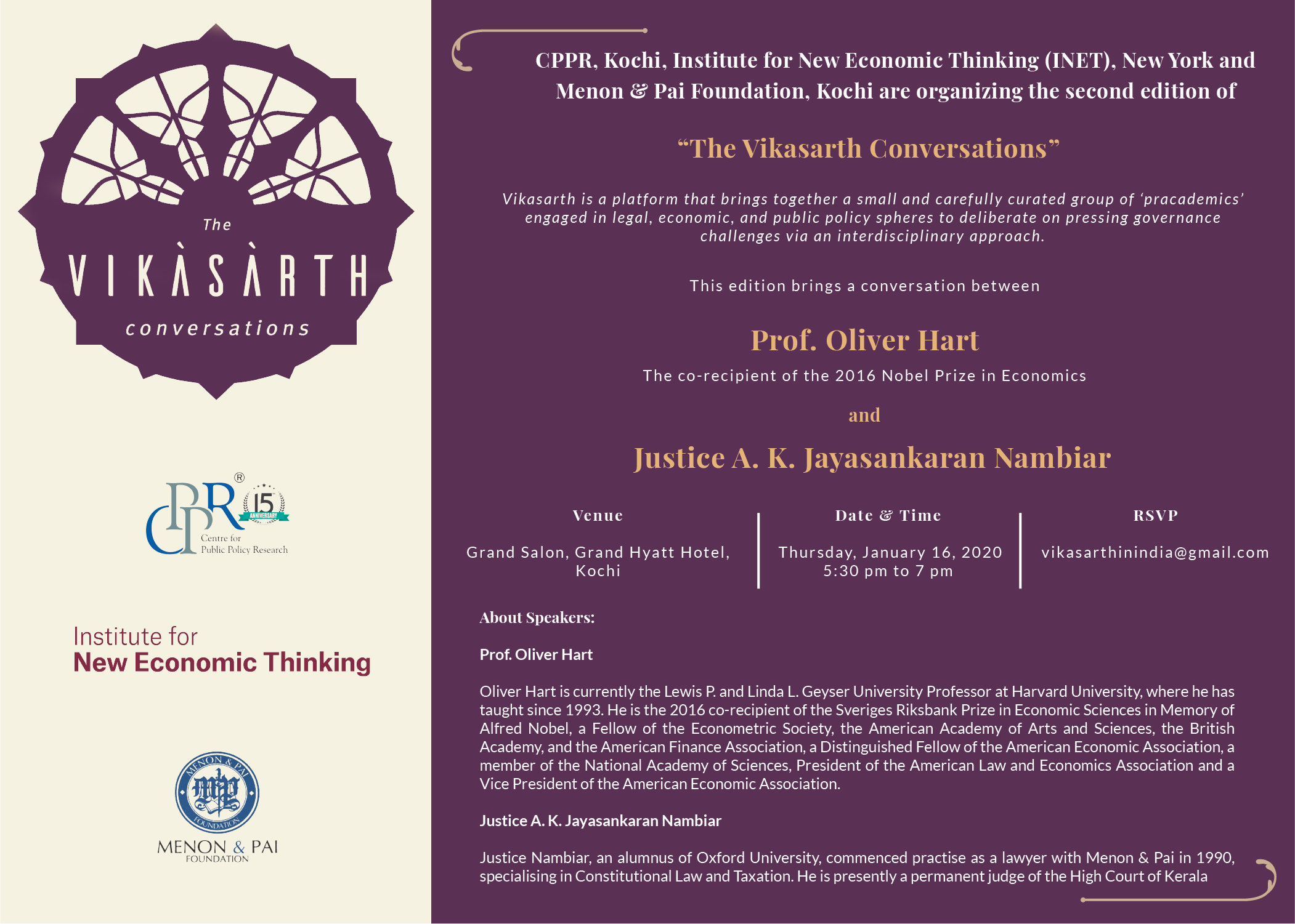 "The Vikasarth Conversations" with Professor Oliver Hart and Justice A ...